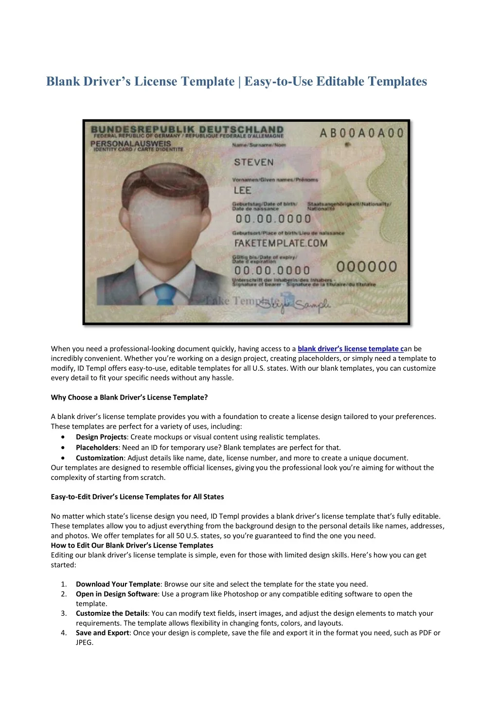 PPT - Blank Driver’s License Template Easy-to-Use Editable Templates ...