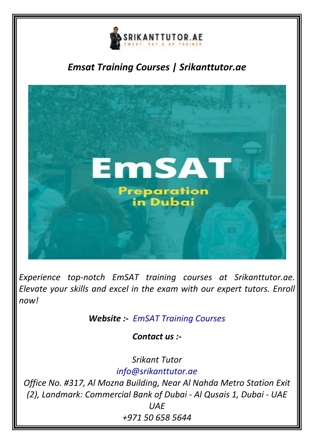 PPT - Emsat Training Courses Srikanttutor.ae PowerPoint Presentation ...