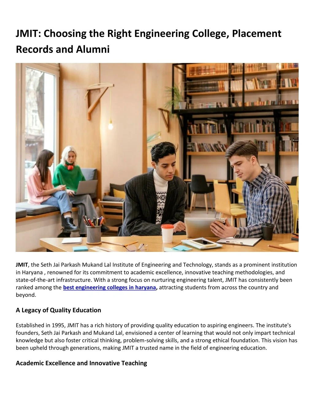 PPT - JMIT Choosing the Right Engineering College, Placement Records ...