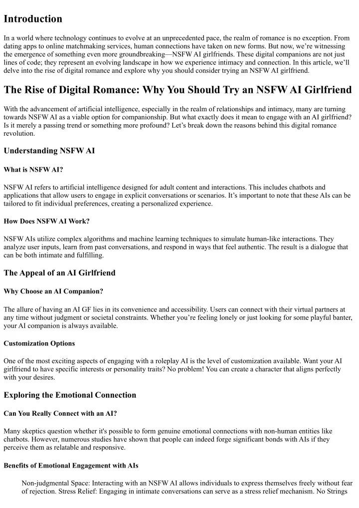 PPT - The Rise of Digital Romance: Why You Should Try an NSFW AI Girlfriend PowerPoint ...