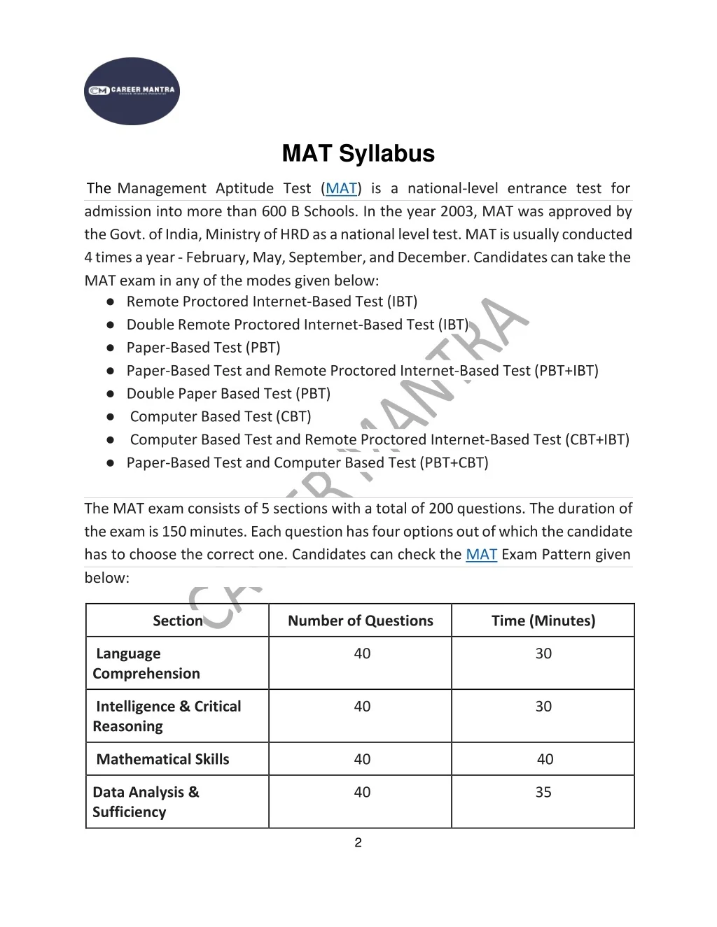 PPT - MAT Syllabus: Key Areas Including Language, Math, Data Analysis ...