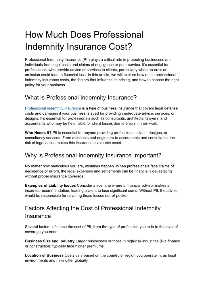 PPT - How Much Does Professional Indemnity Insurance Cost? PowerPoint ...