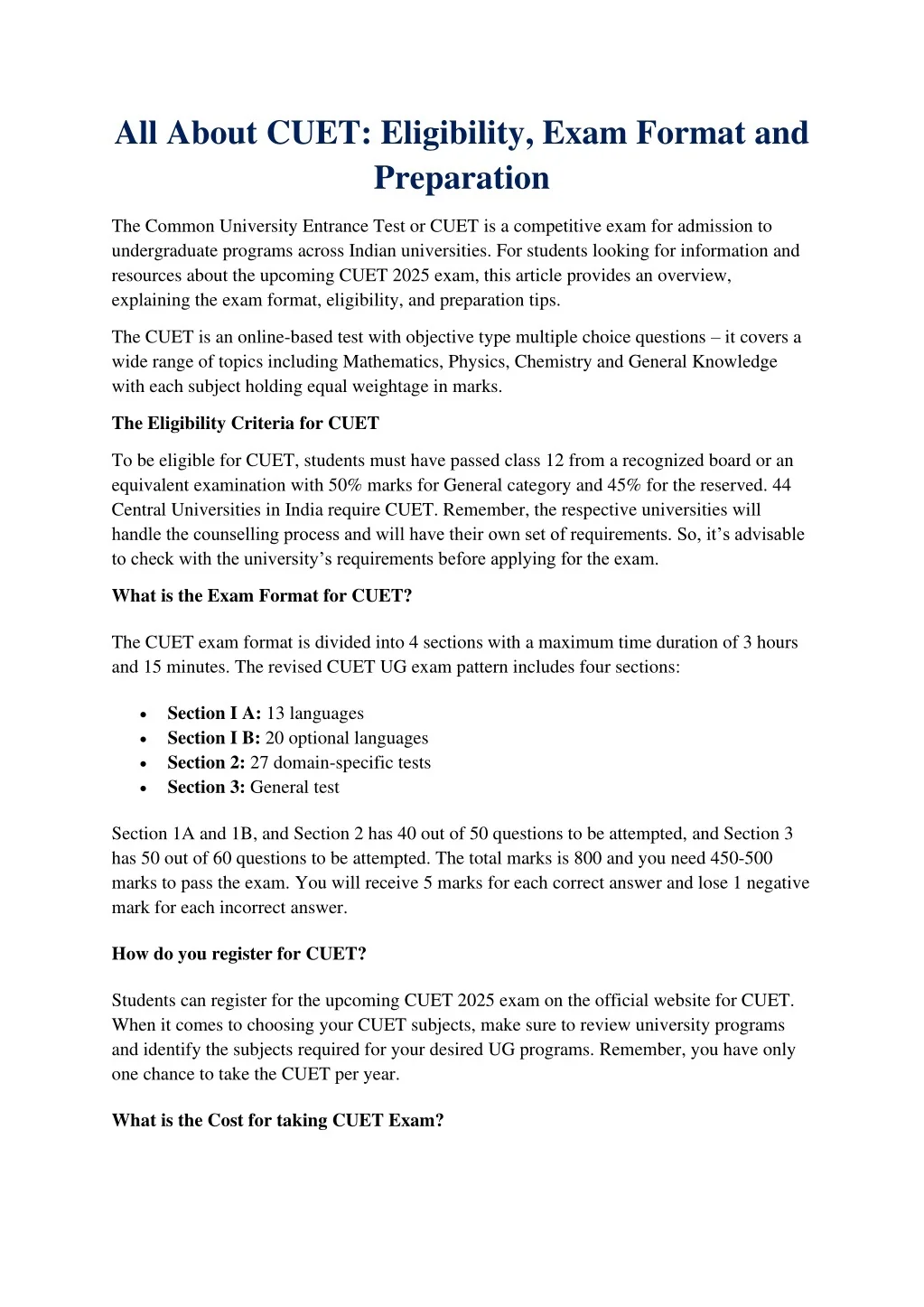 PPT - All About CUET: Eligibility, Exam Format and Preparation ...