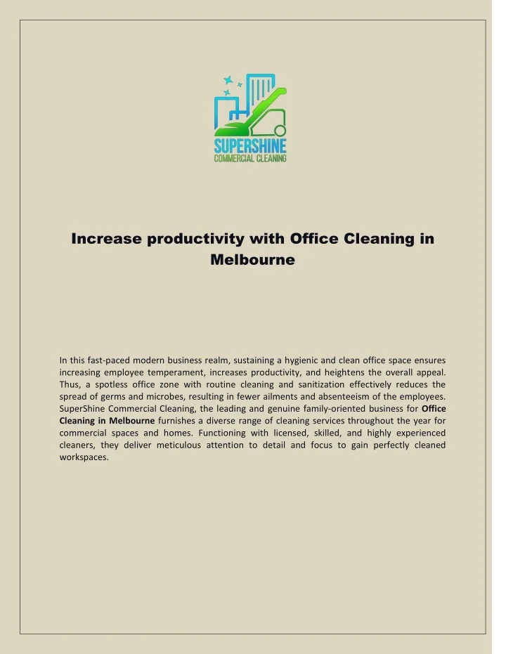 PPT - Increase productivity with Office Cleaning in Melbourne ...