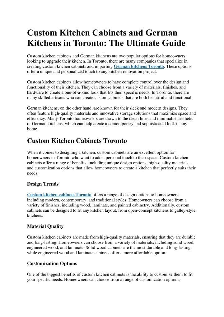 PPT - Custom Kitchen Cabinets and German Kitchens in Toronto PowerPoint ...