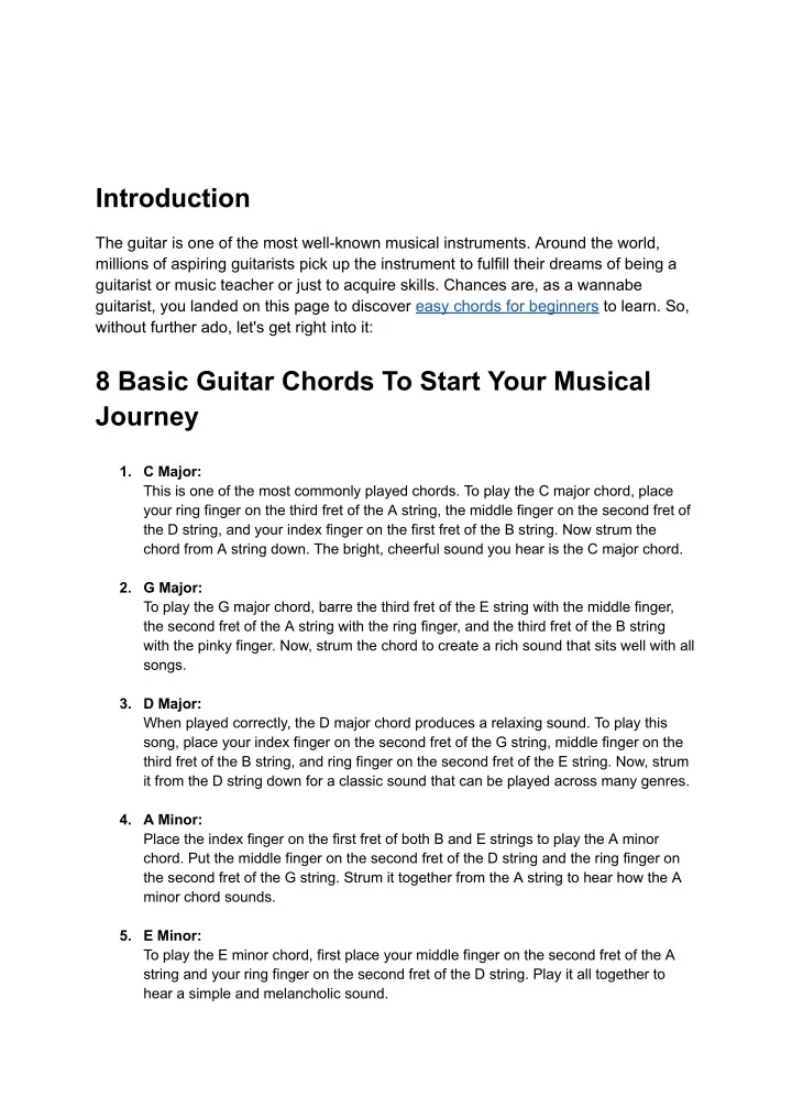 PPT - 8 Easy Basic Guitar Chords to start your Musical Journey ...