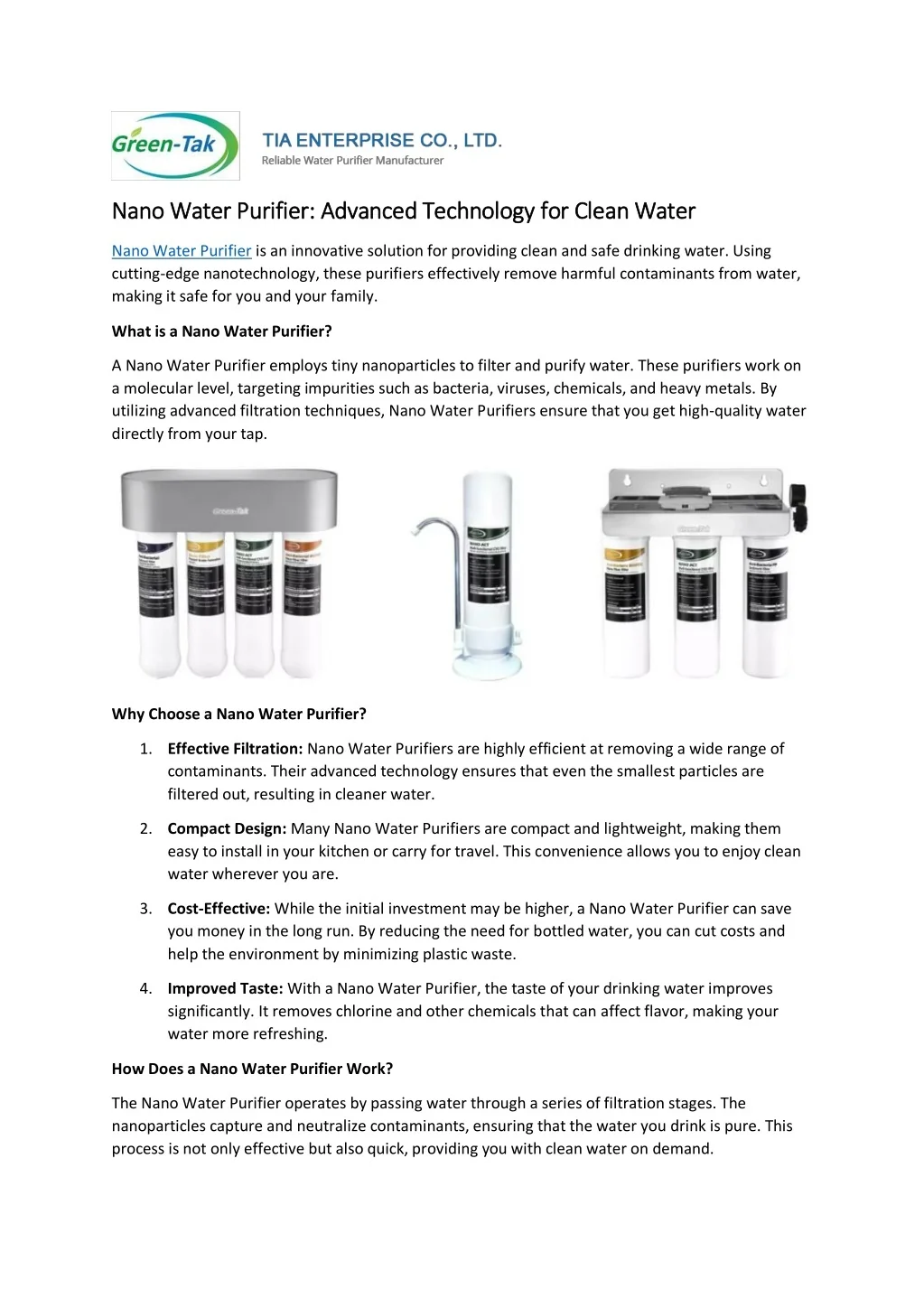 PPT - Nano Water Purifier: Advanced Technology for Clean Water ...