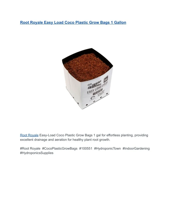 PPT - Root Royale Easy Load Coco Plastic Grow Bags 1 Gallon PowerPoint ...