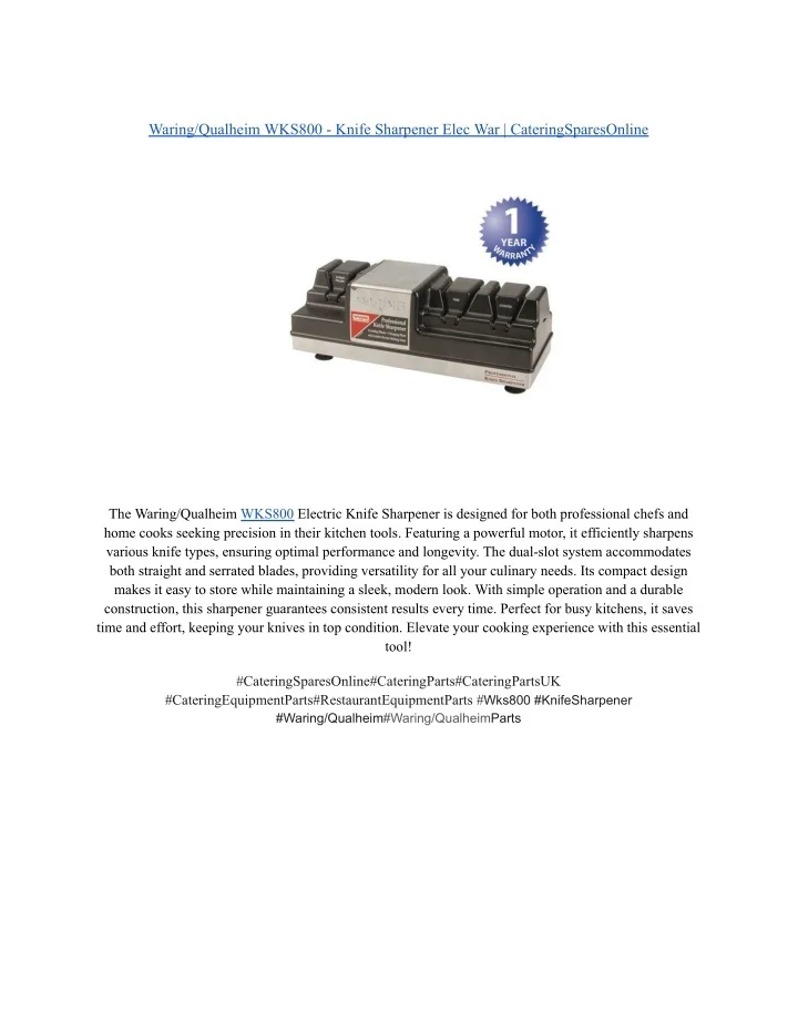 PPT - Waring_Qualheim WKS800 - Knife Sharpener Elec War ...