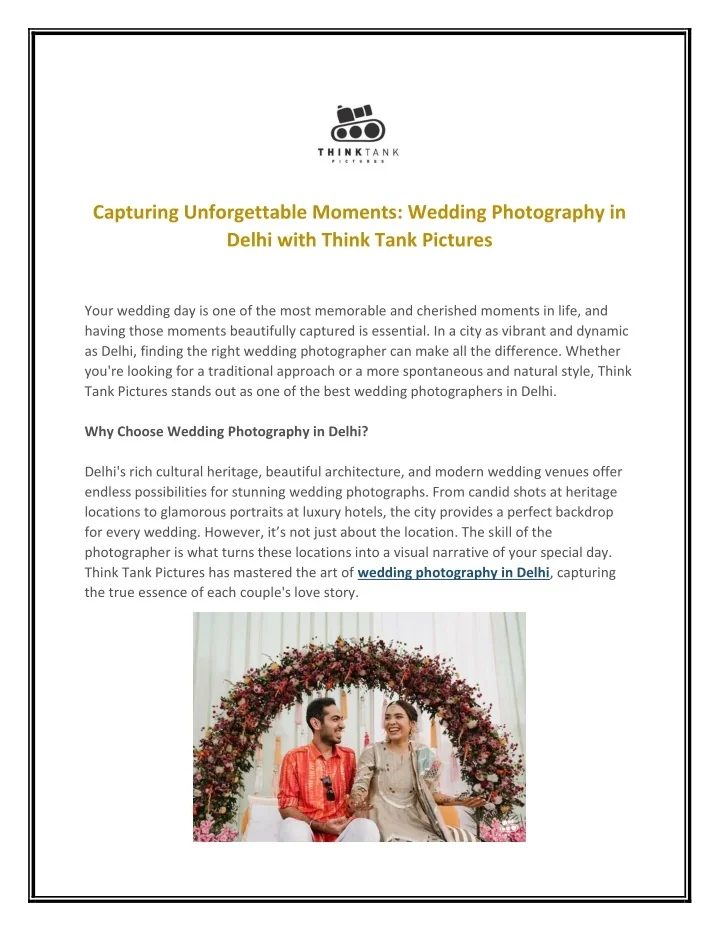 PPT - Capturing Unforgettable Moments Wedding Photography in Delhi with Think Tank Pictures ...