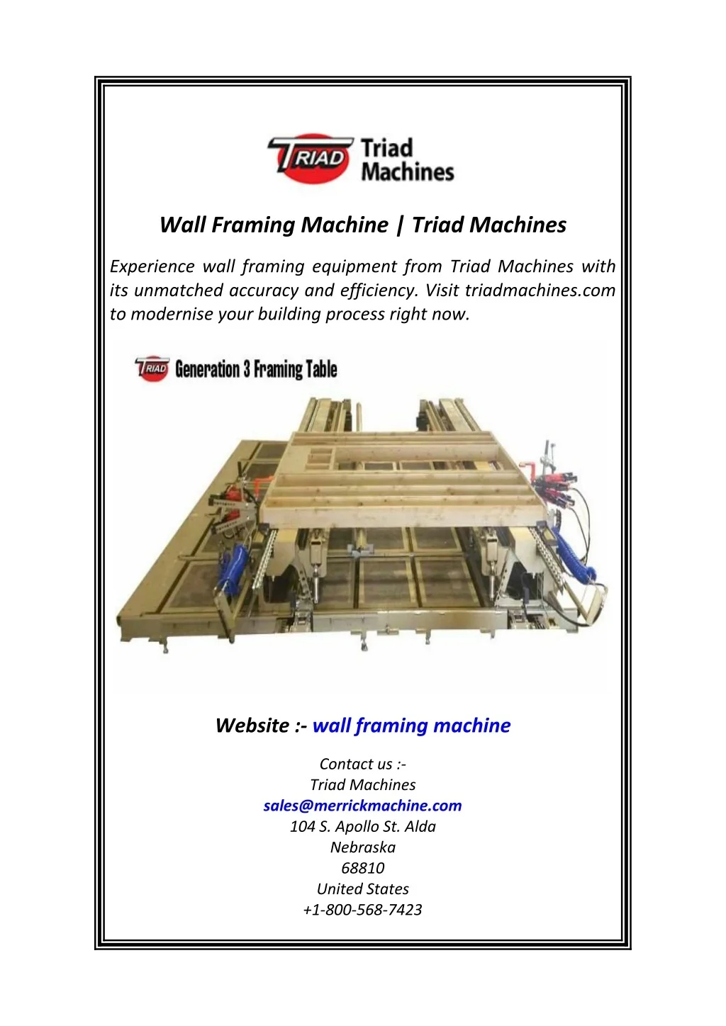 PPT - Wall Framing Machine Triad Machines PowerPoint Presentation, free ...