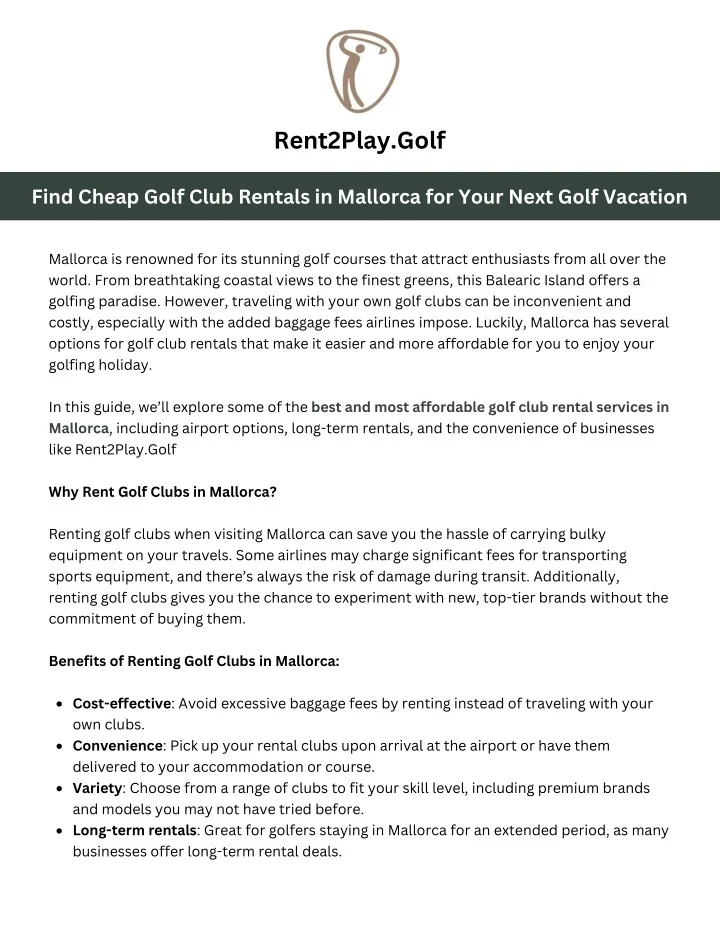 PPT - Find Cheap Golf Club Rentals in Mallorca for Your Next Golf ...