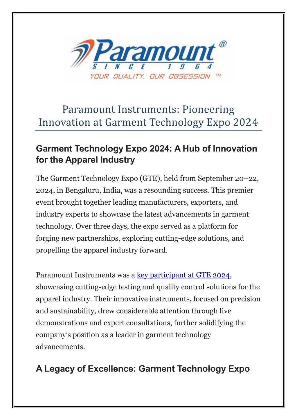 PPT - Paramount Instruments Pioneering Innovation at Garment Technology ...
