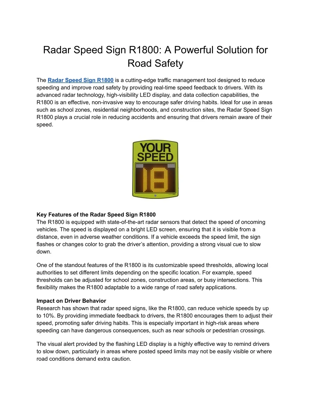 PPT - Radar Speed Sign R1800_ A Powerful Solution for Road Safety ...
