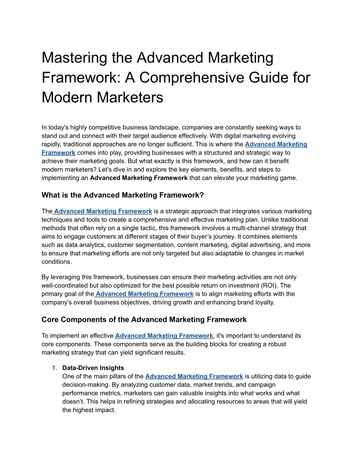 PPT - Mastering the Advanced Marketing Framework: A Comprehensive Guide for Modern Mar ...