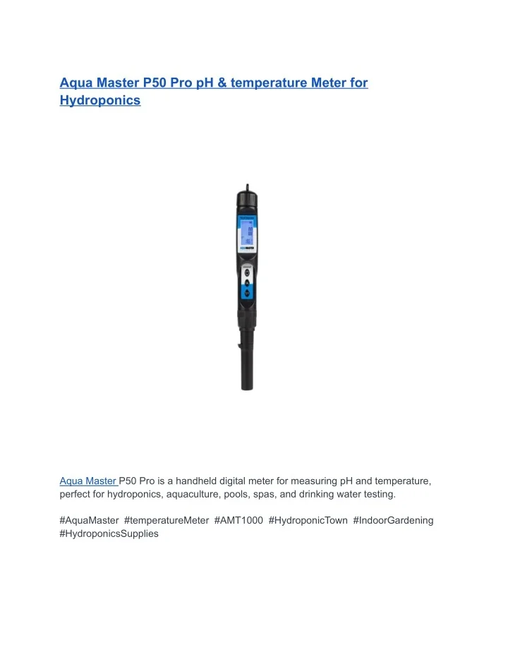 PPT - Aqua Master P50 Pro pH & temperature Meter for Hydroponics ...