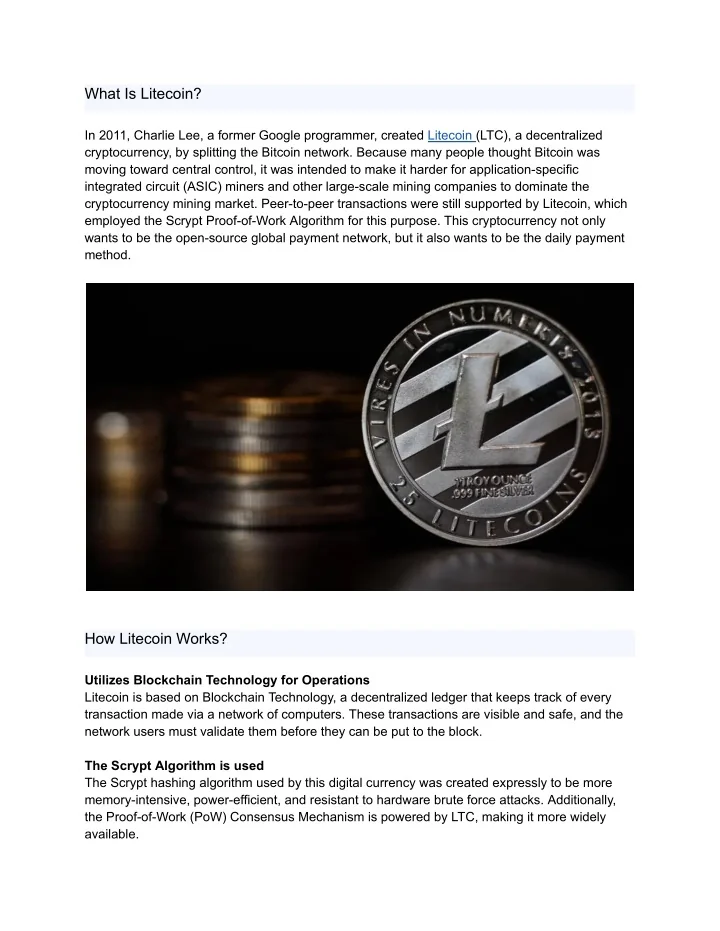 PPT - Understanding Litecoin: A Decentralized Digital Currency ...
