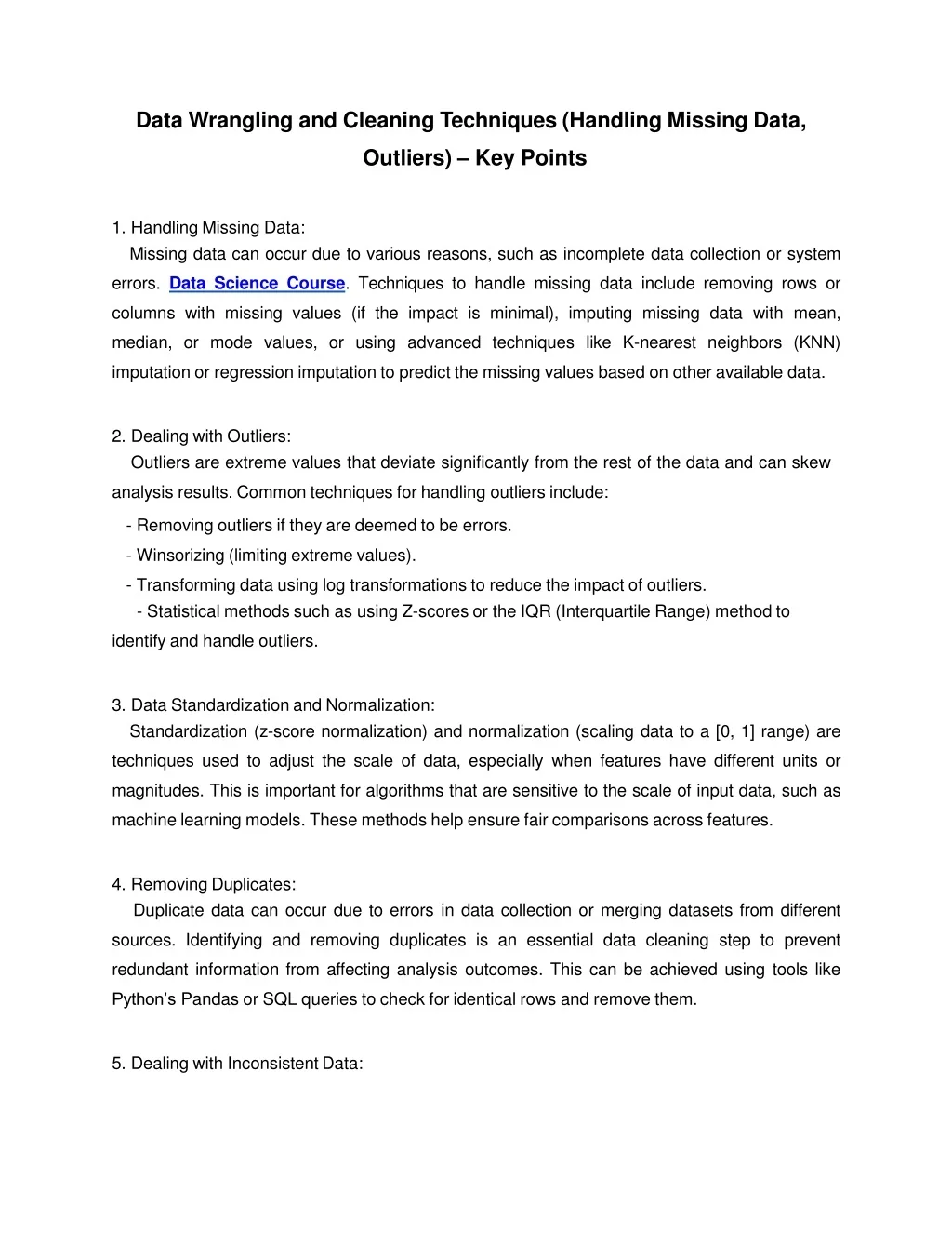 PPT - Data Wrangling and Cleaning Techniques (Handling Missing Data, Outliers) – Key Points ...