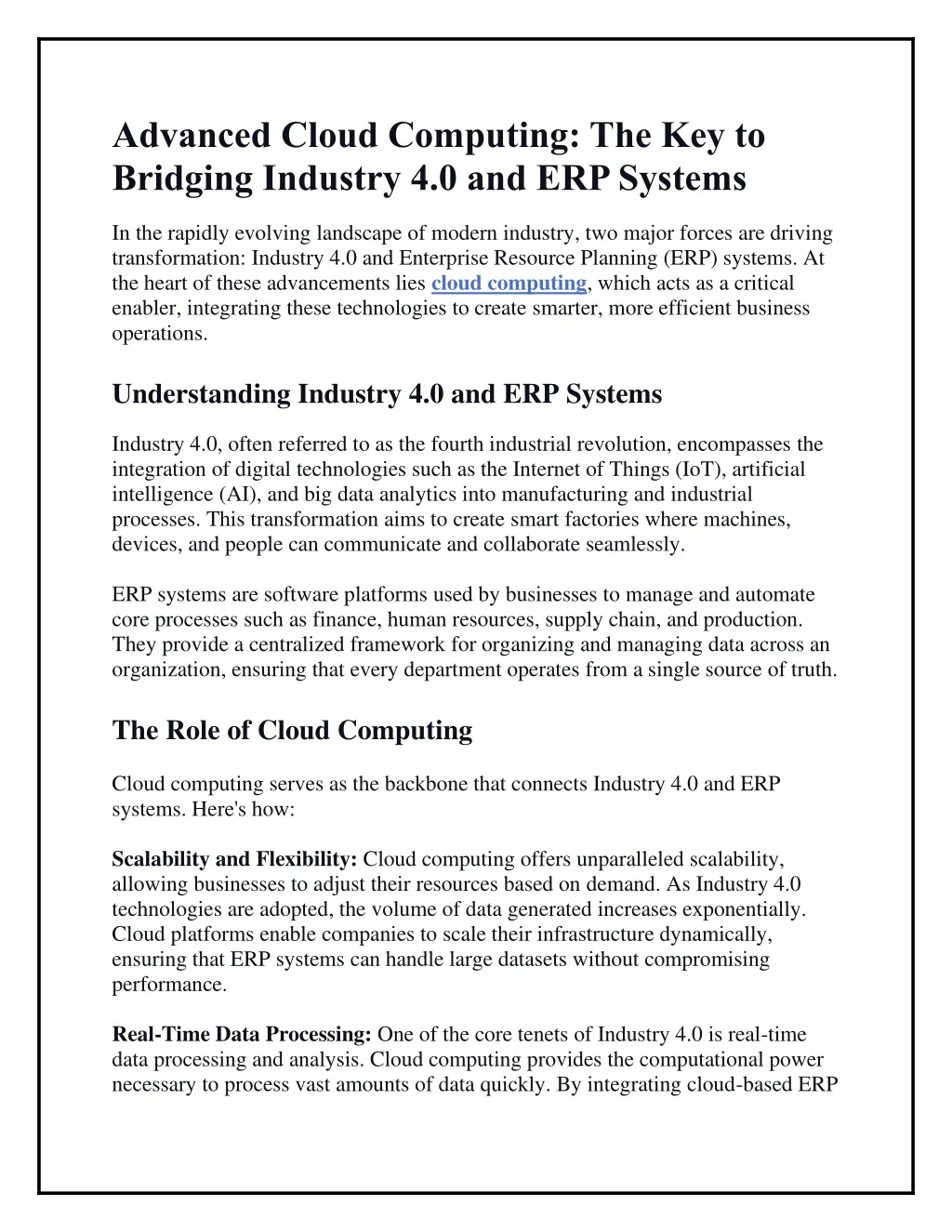 PPT - Advanced Cloud Computing: The Key to Bridging Industry 4.0 and ERP Systems PowerPoint ...