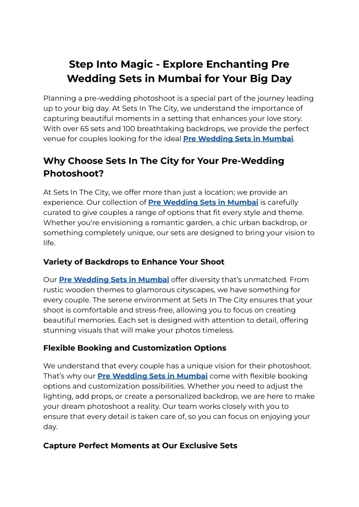 PPT - Step Into Magic - Explore Enchanting Pre Wedding Sets in Mumbai ...
