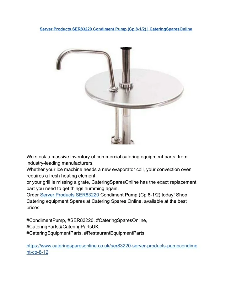 PPT - Server Products SER83220 Condiment Pump (Cp 8-1_2 ...