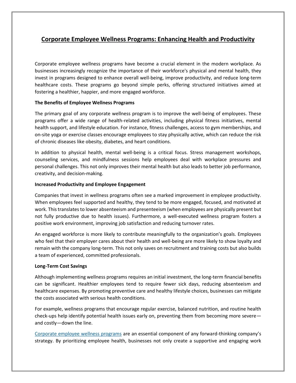 PPT - Corporate Employee Wellness Programs: Enhancing Health and ...