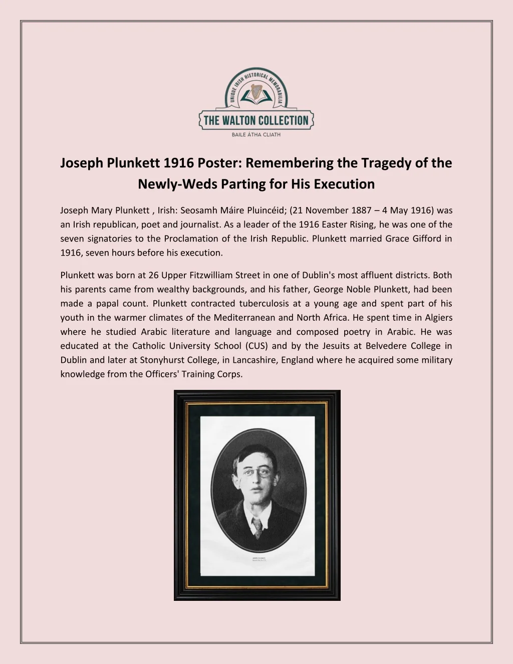 PPT - Joseph Plunkett 1916 Poster: Remembering the Tragedy of the Newly ...