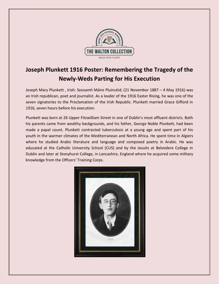 PPT - Joseph Plunkett 1916 Poster: Remembering the Tragedy of the Newly ...