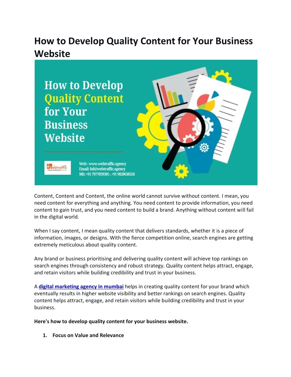 PPT - How to Develop Quality Content for Your Business Website ...