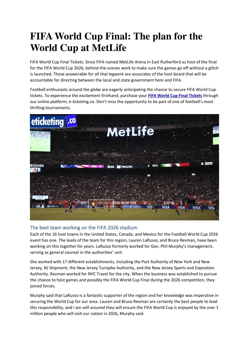PPT - FIFA World Cup Final The plan for the World Cup at MetLife ...