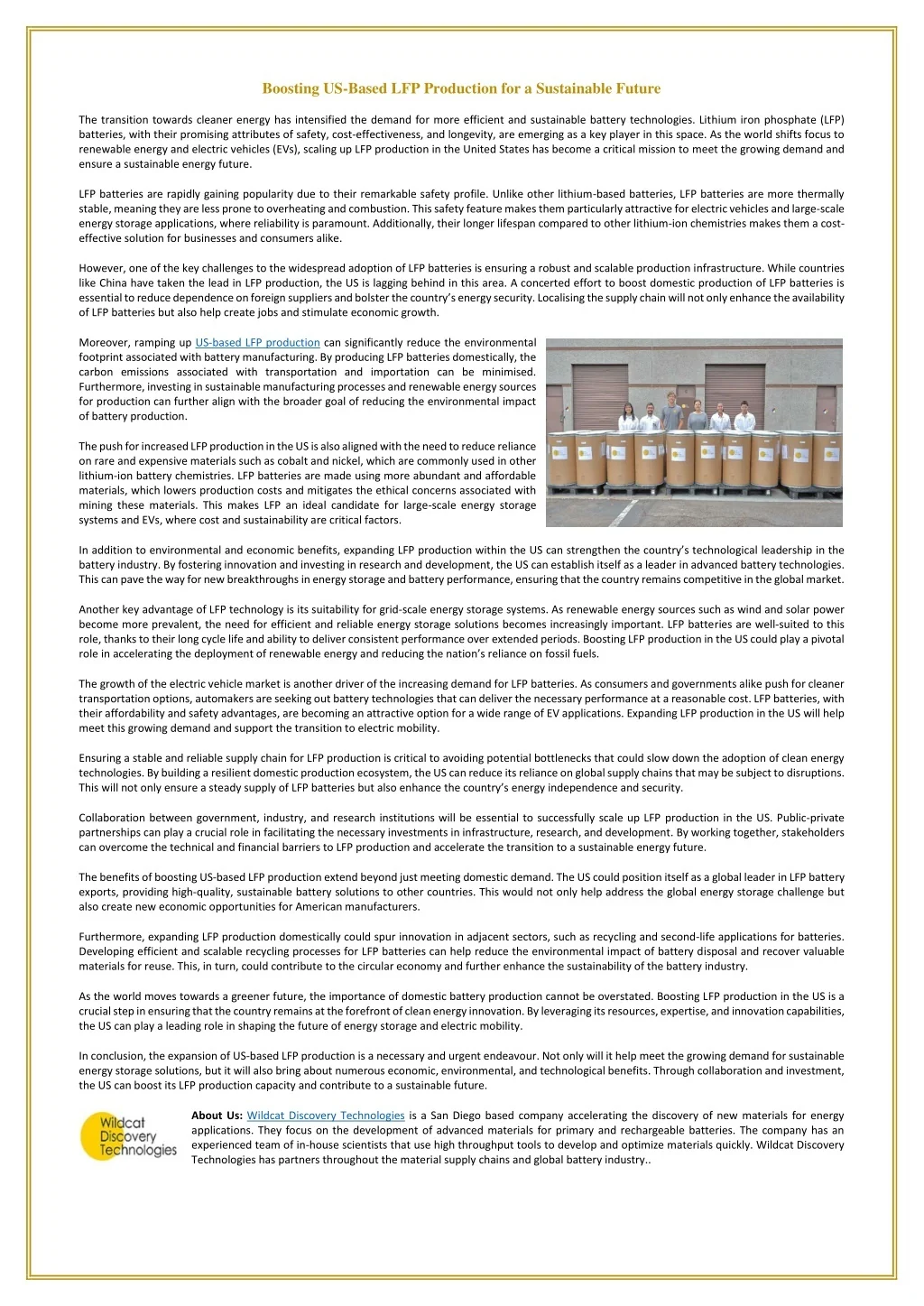 PPT - Boosting US-Based LFP Production for a Sustainable Future ...