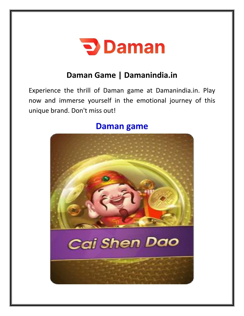 PPT - Daman Game Damanindia.in PowerPoint Presentation, free download ...