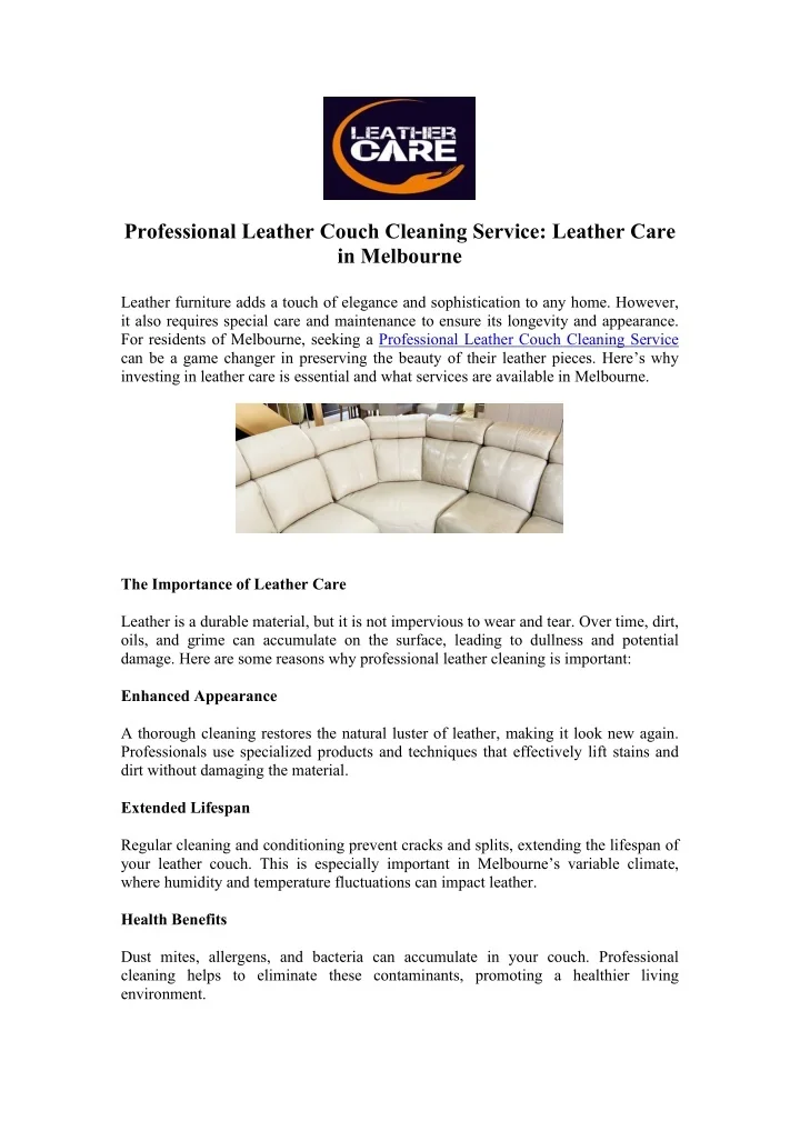 PPT - Choose Our Professional Leather Couch Cleaning Service Now ...