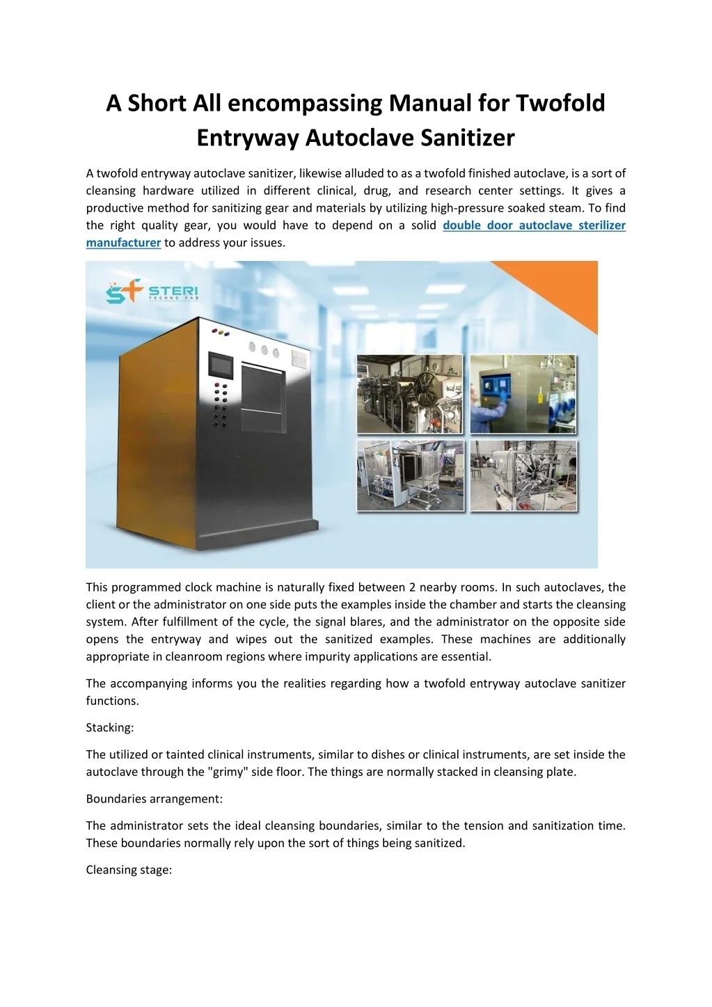PPT - A Short All encompassing Manual for Twofold Entryway Autoclave ...
