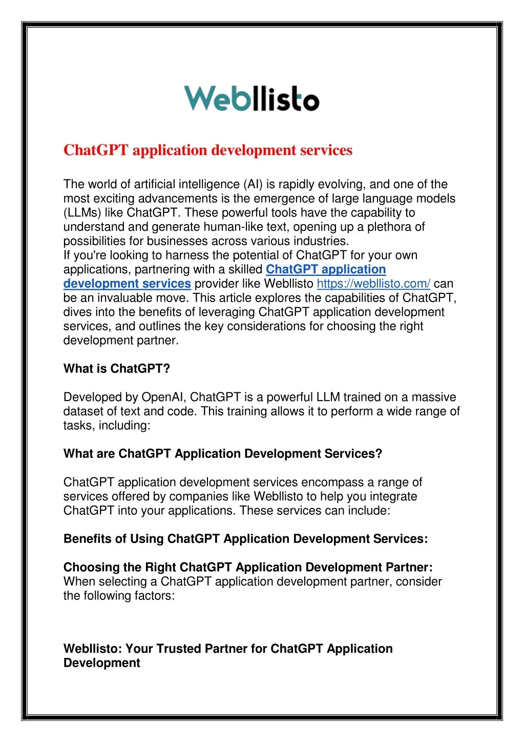 PPT - ChatGPT application development services PowerPoint Presentation ...