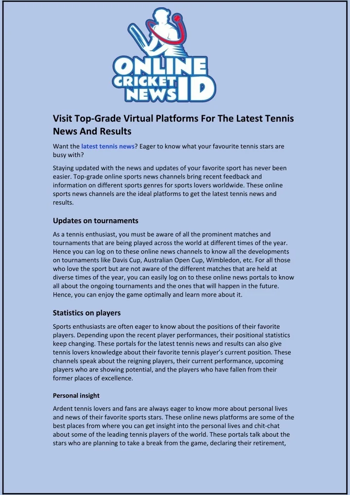PPT - Visit Top-Grade Virtual Platforms For The Latest Tennis News And ...