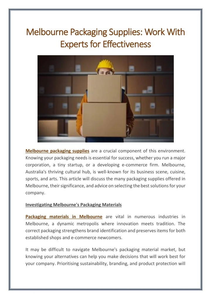 PPT - Melbourne Packaging Supplies Work With Experts for Effectiveness PowerPoint Presentation ...