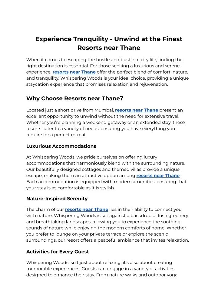 PPT - Experience Tranquility - Unwind at the Finest Resorts near Thane PowerPoint Presentation ...