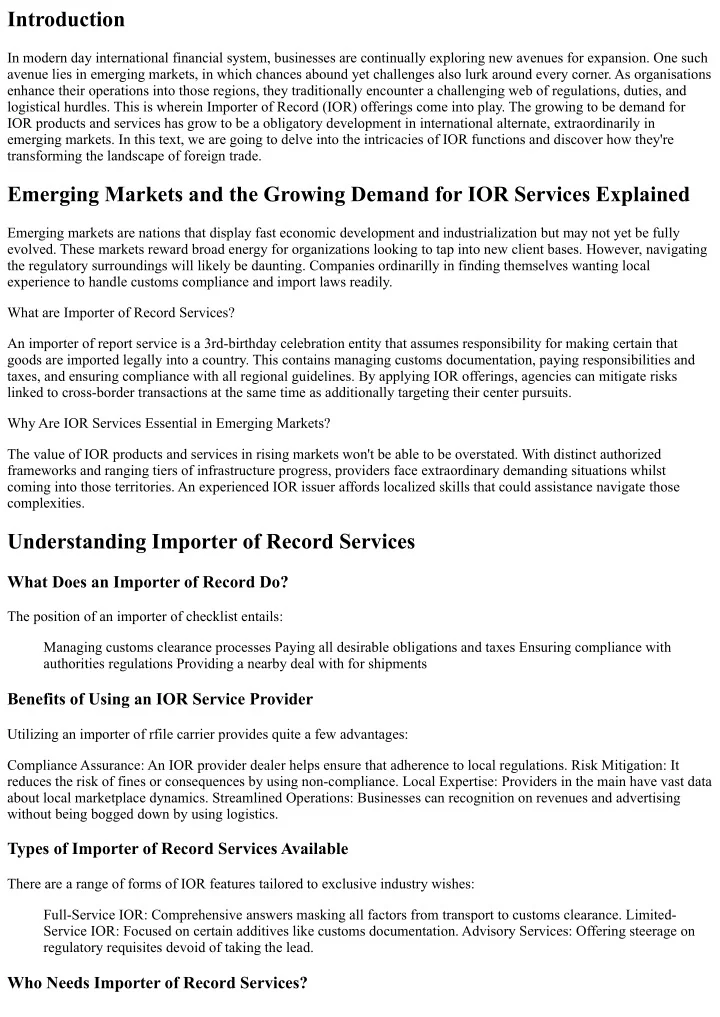 PPT - Emerging Markets and the Growing Demand for IOR Services ...
