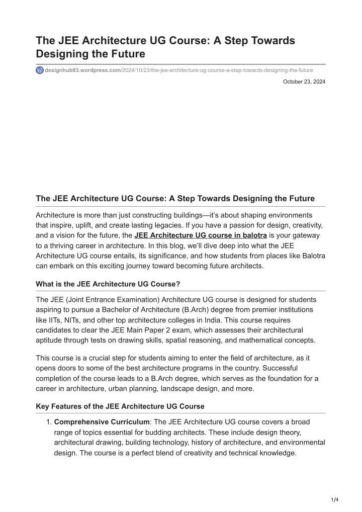 PPT - designhub83.wordpress.com-The JEE Architecture UG Course A Step Towards Designing ...