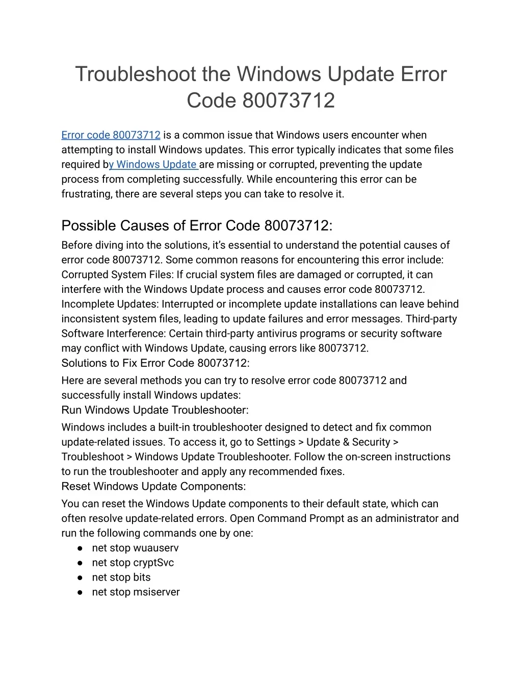 Ppt Troubleshoot The Windows Update Error Code 80073712 Powerpoint