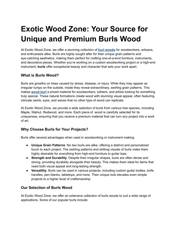 PPT - Exotic Wood Zone: Your Source for Unique and Premium Burls Wood ...