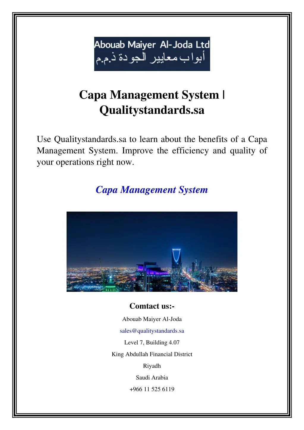 PPT - Capa Management System Qualitystandards.sa PowerPoint ...