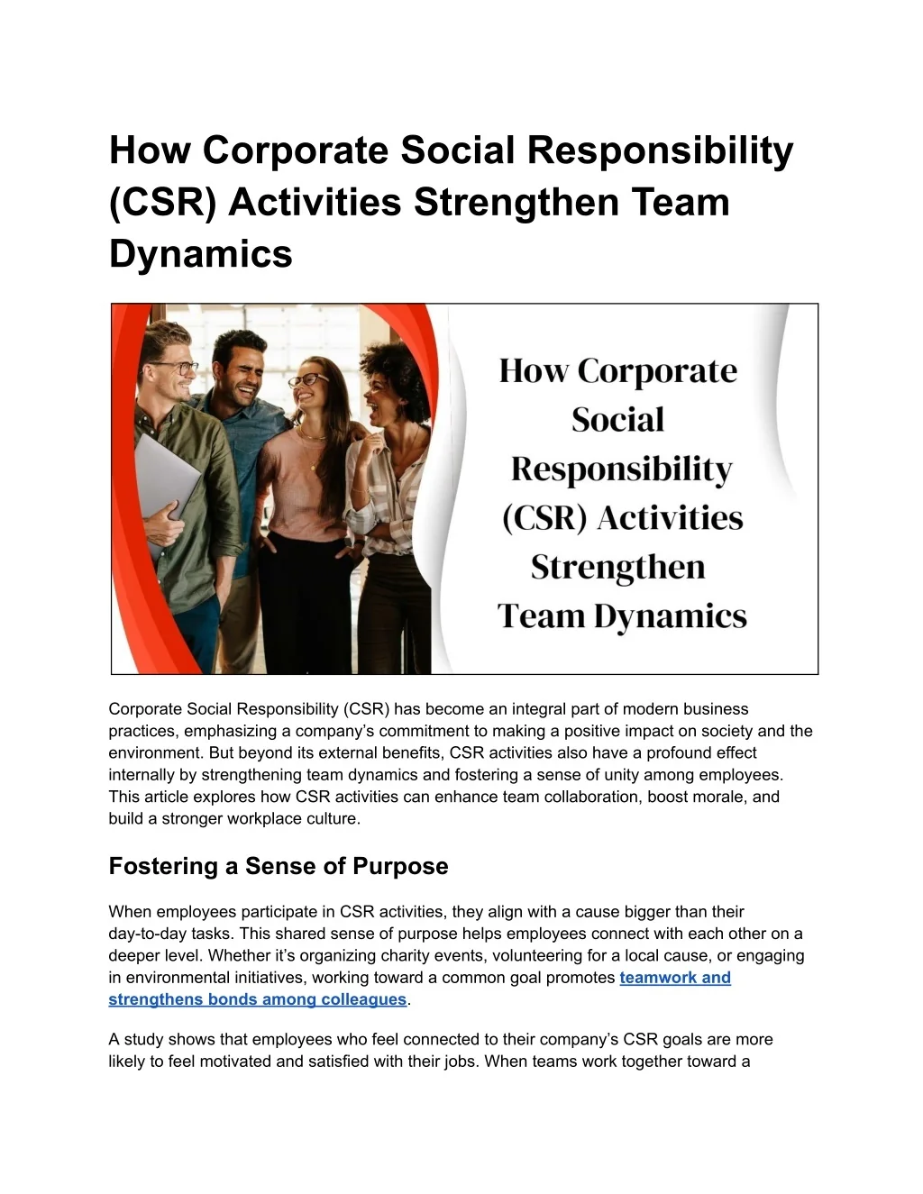 PPT - How Corporate Social Responsibility (CSR) Activities Strengthen Team Dynamics PowerPoint ...