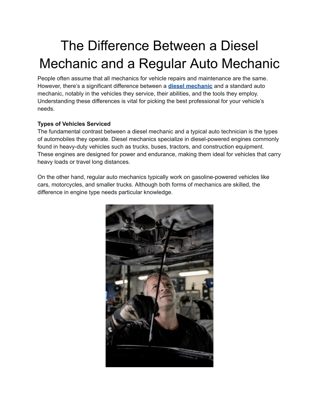 PPT - The Difference Between a Diesel Mechanic and a Regular Auto ...
