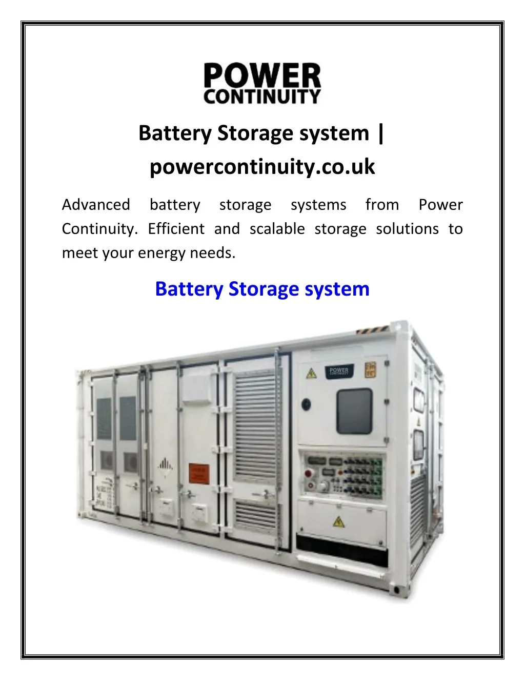 PPT - Battery Storage system powercontinuity.co.uk PowerPoint ...