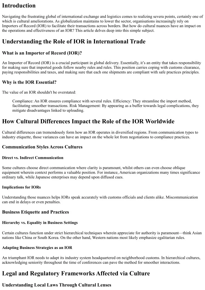 PPT - How Cultural Differences Impact the Role of the IOR Worldwide ...