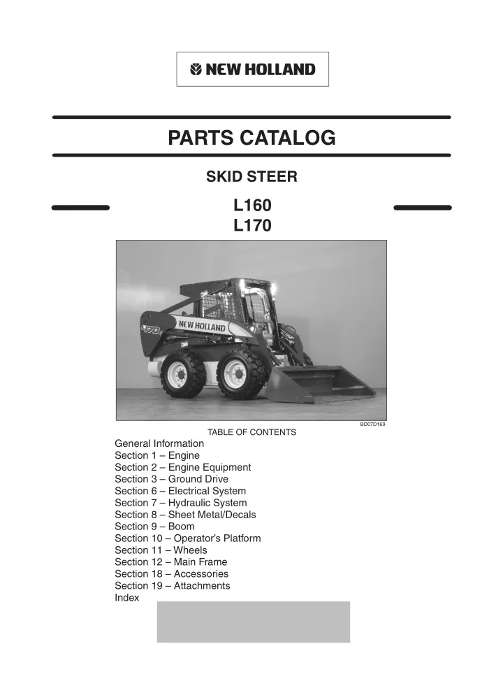 PPT - New Holland L160 L170 Skid Steer Loader Parts Catalogue Manual ...