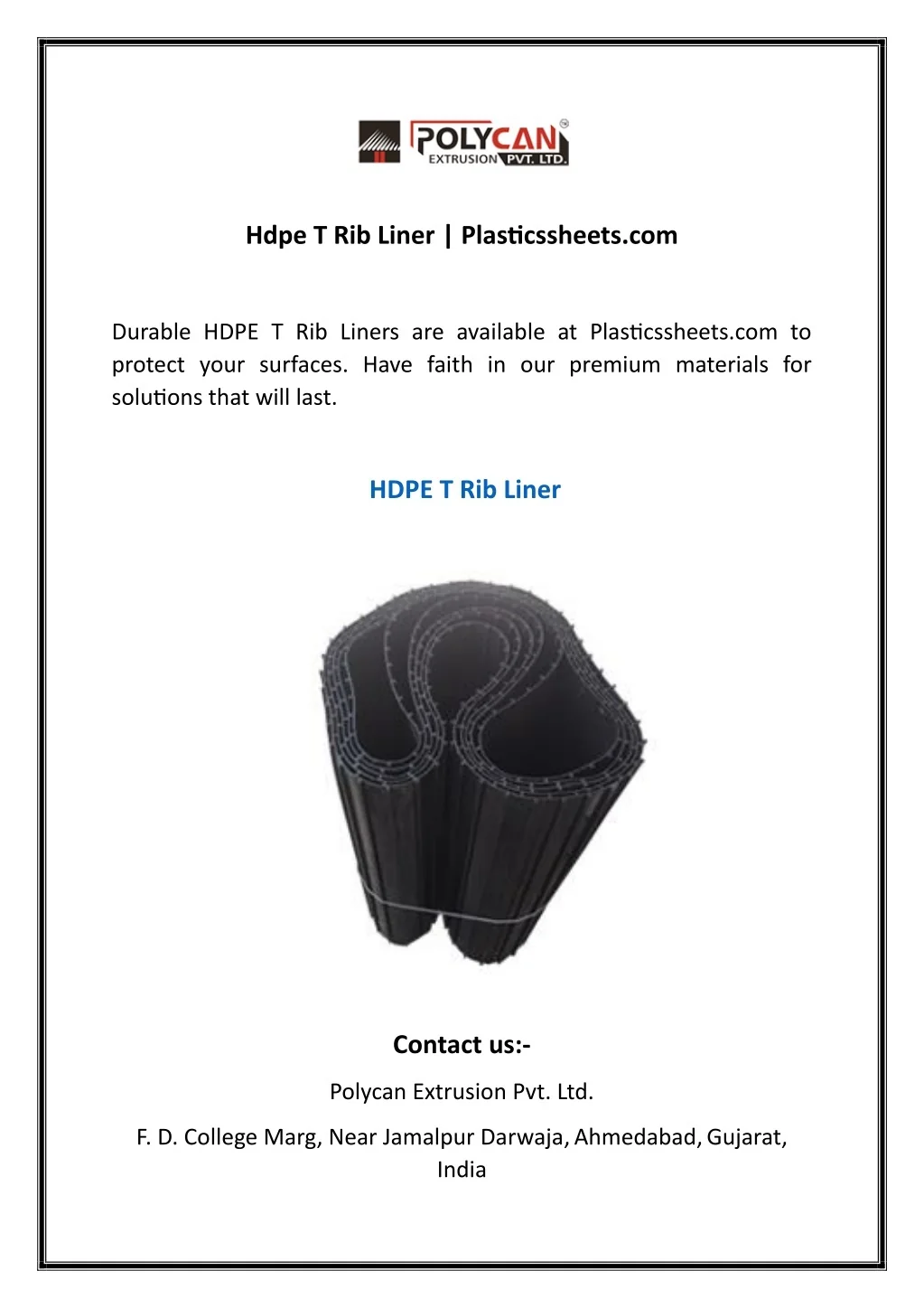 PPT - Hdpe T Rib Liner Plasticssheets PowerPoint Presentation, free ...