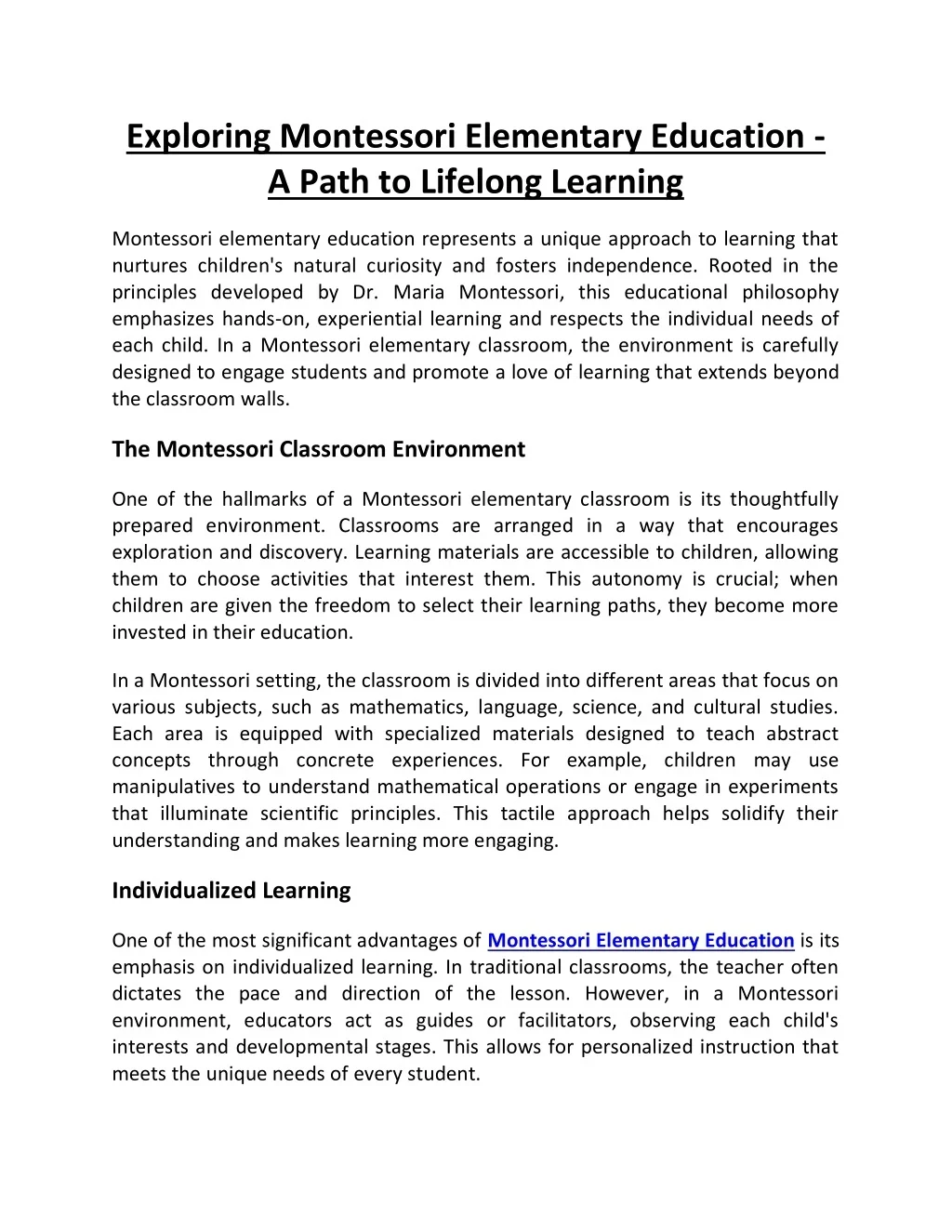 PPT - Exploring Montessori Elementary Education - A Path to Lifelong ...